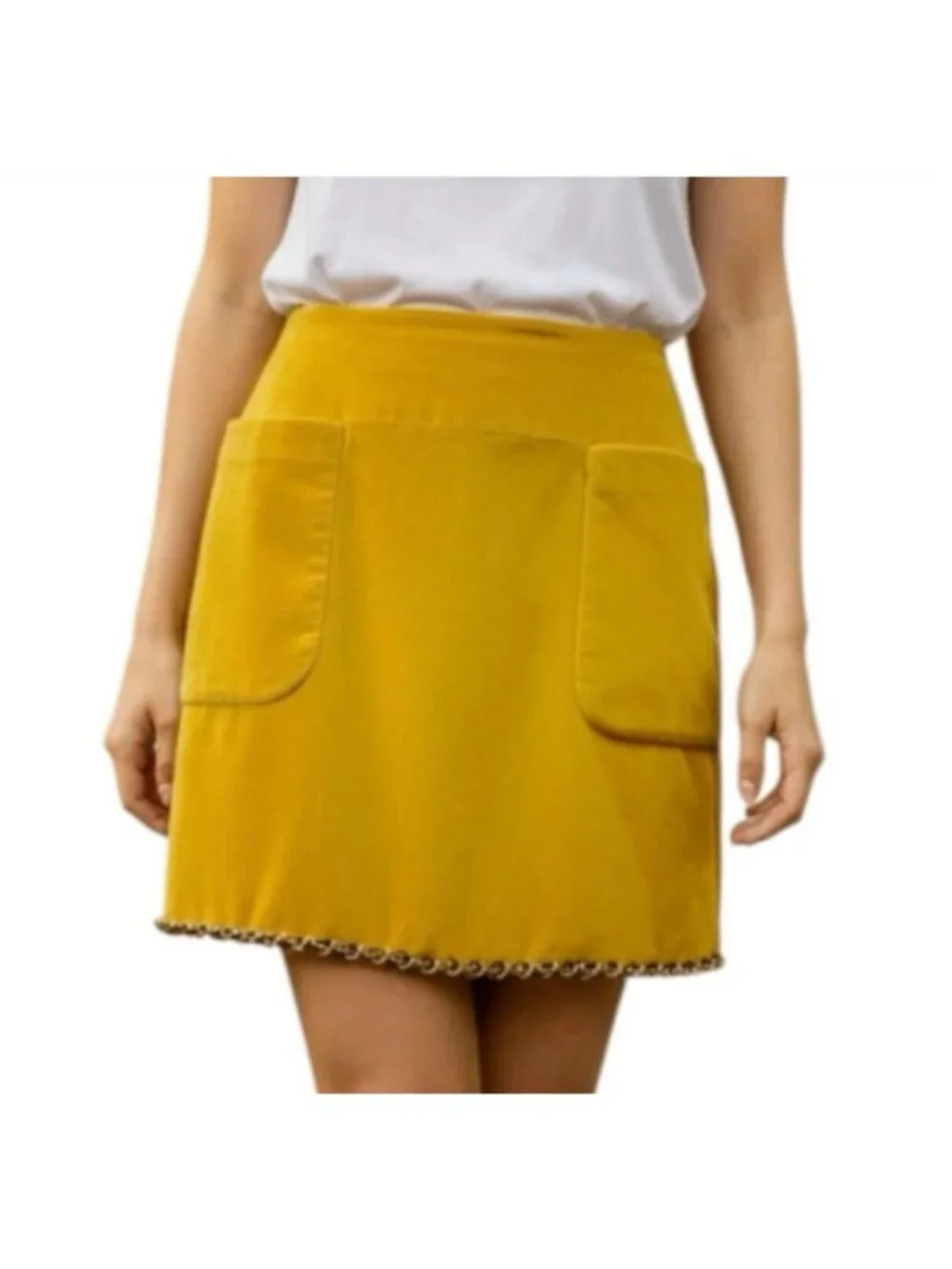 CHANEL | Skirts | Chanel Super Rare Skirt Coco Button Gold Velour Chain ...